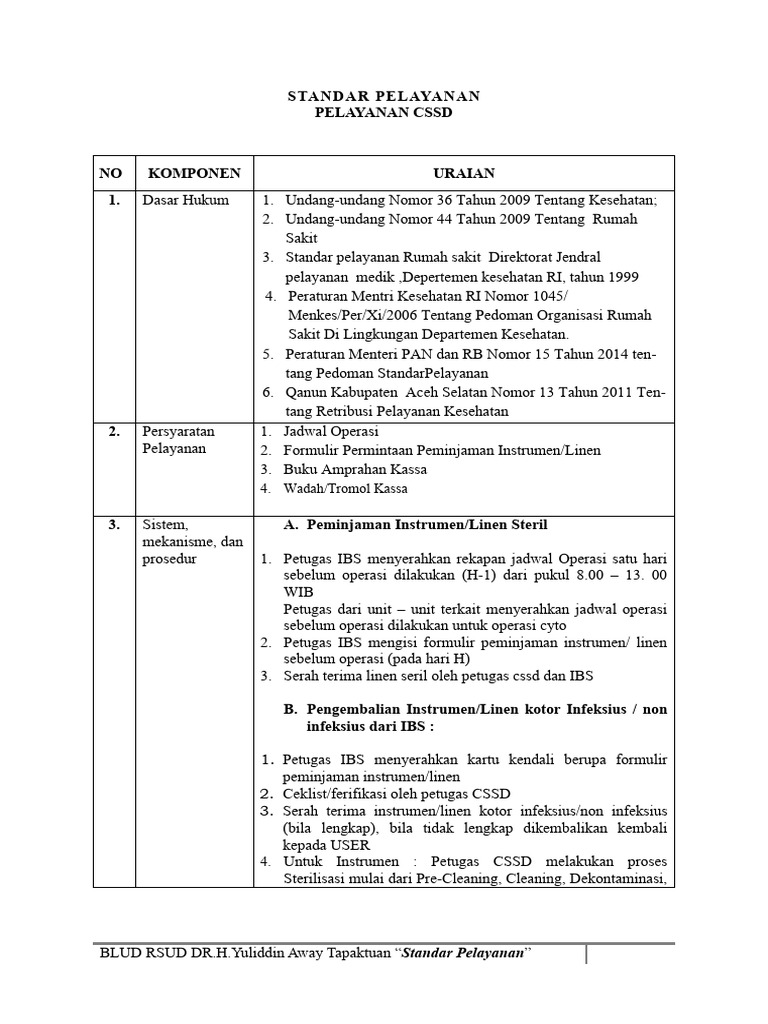 Standar Pelayanan CSSD | PDF | Griya & Taman | Sains & Matematika