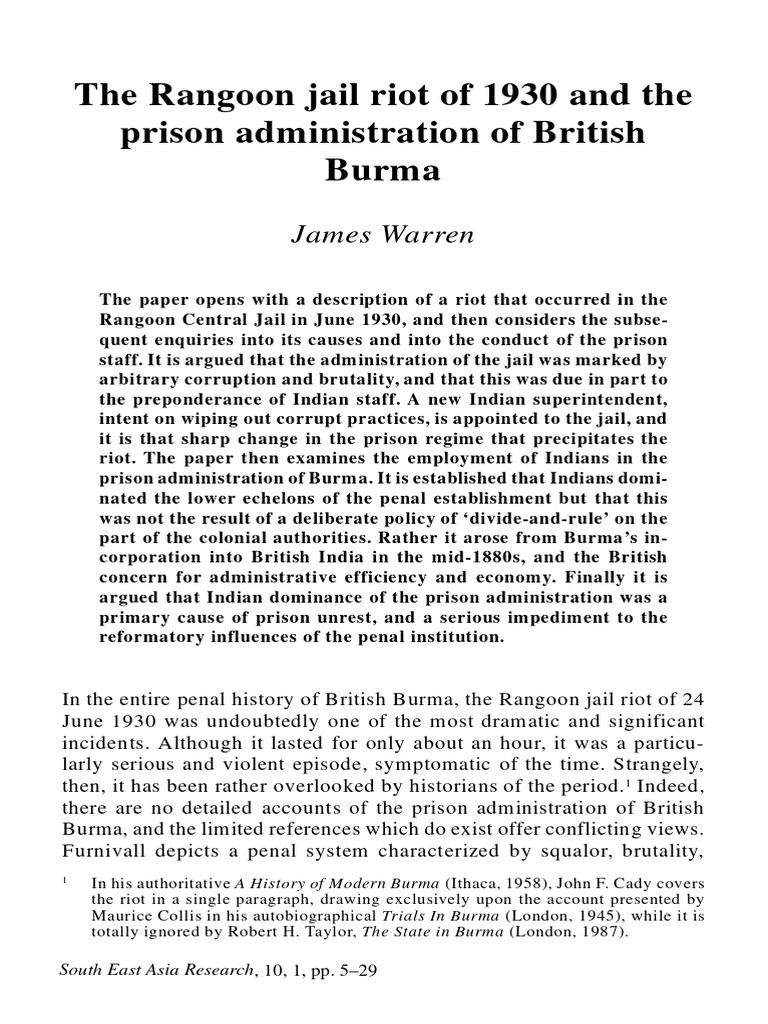 Rangoon Jail Riot of 1930 Analysis | PDF | Prison | Police