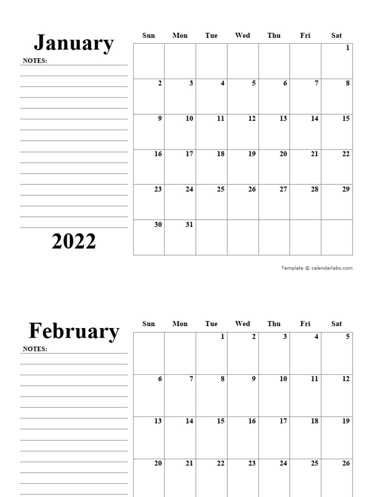 2022 Blank Calendar Template With Notes 03 | PDF