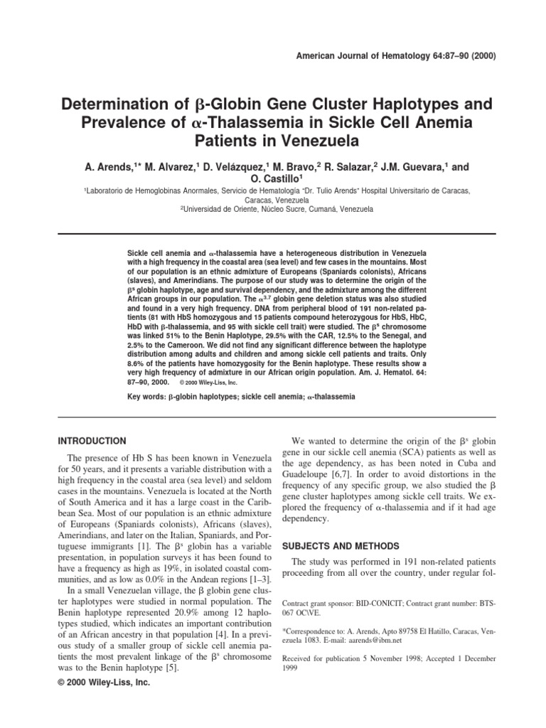 Determination of β-globin gene cluster haplotypes and prevalence of α ...