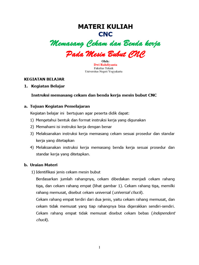 CNC Memasang Cekam Pada Mesin Bubut CNC | PDF | Teknologi & Rekayasa