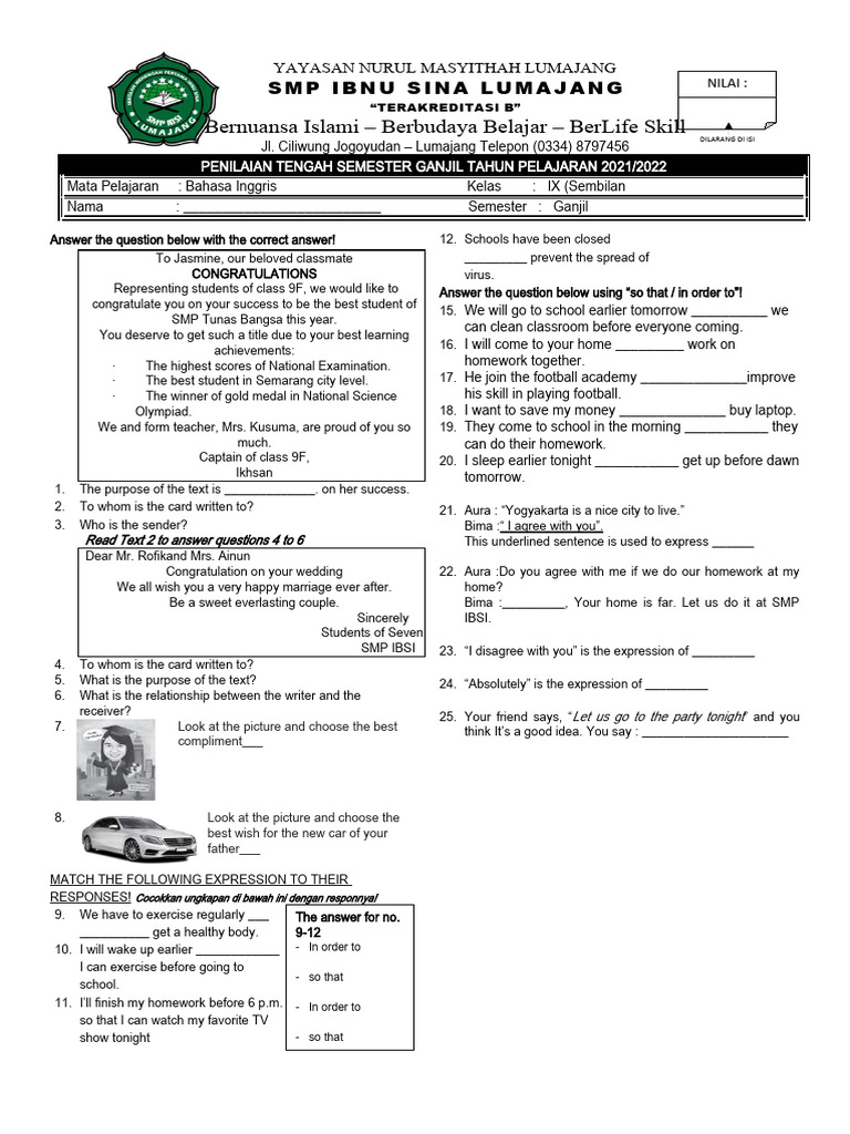 PTS English 9 S1 21-22 | PDF