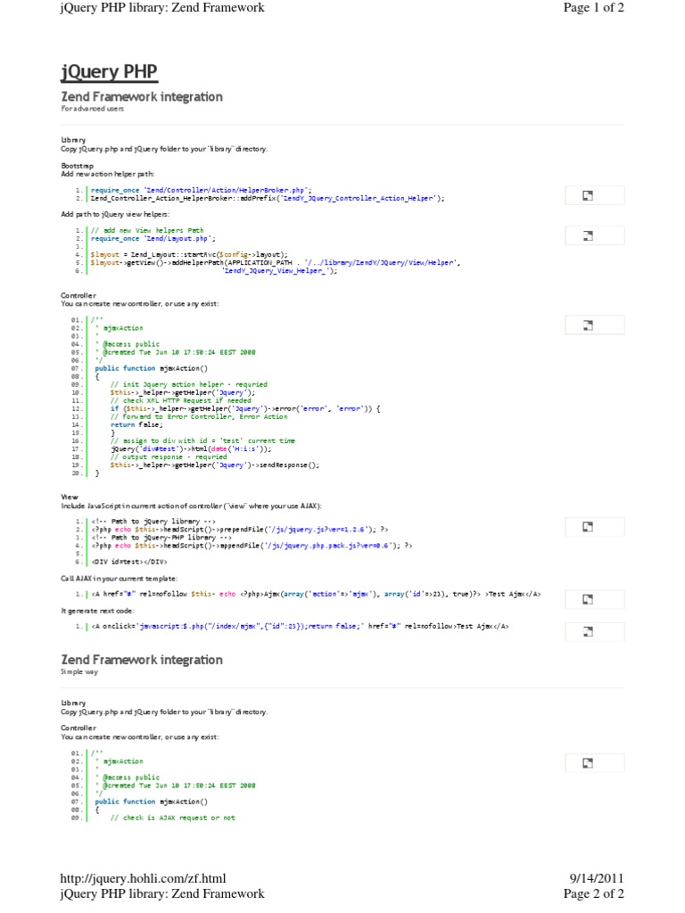 Jquery PHP: Zend Framework Integration | PDF | J Query | Web 2.0