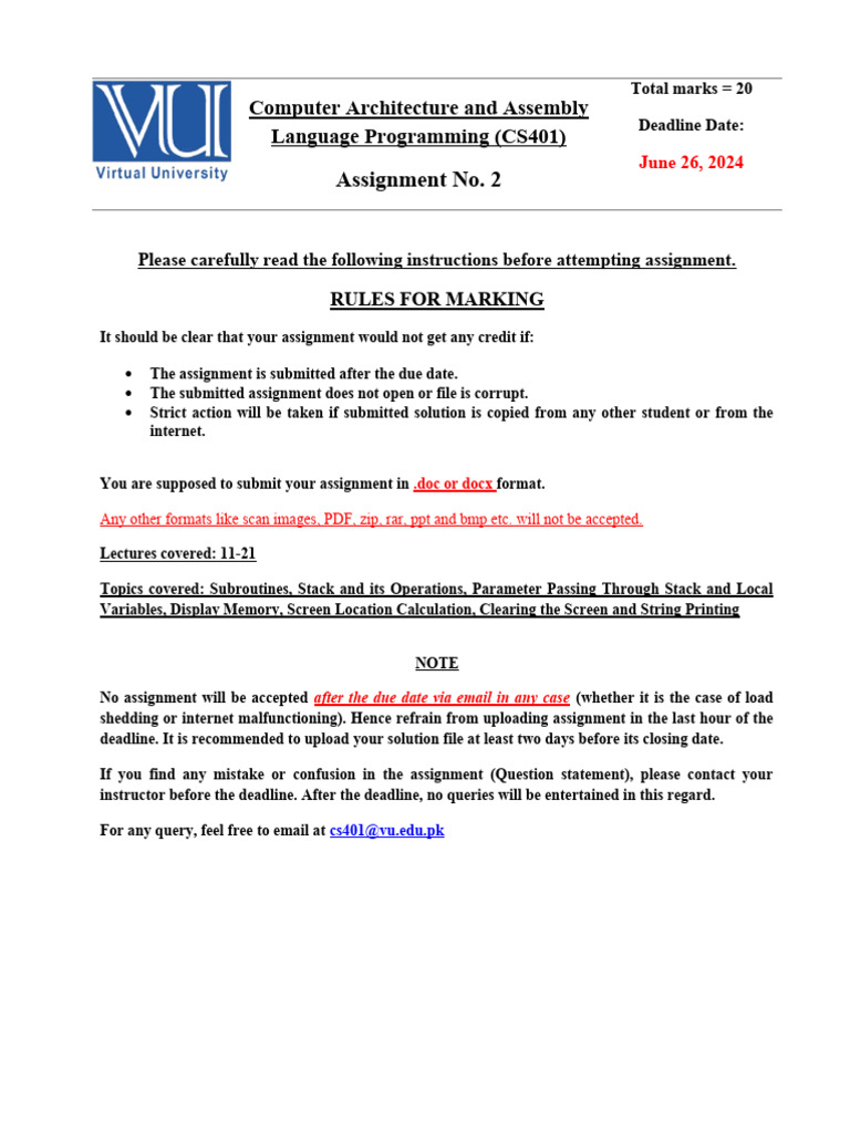 Spring 2024 - CS401 - 2 | PDF | Parameter (Computer Programming) | Assembly Language