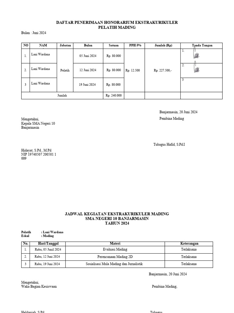 Laporan Mading Juni 2024 | PDF