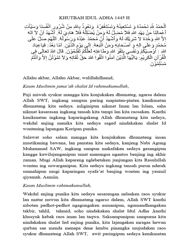 Khutbah Idul Adha 1445 | PDF