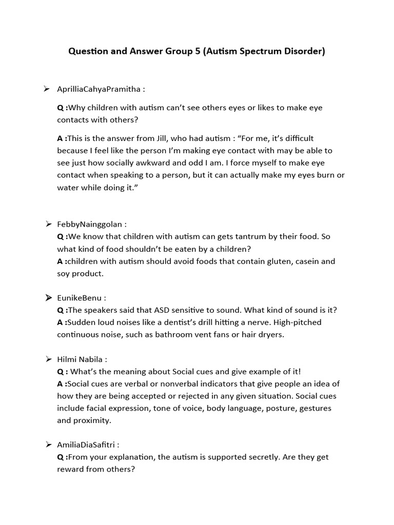 Question and Answer Group 5 | PDF | Nonverbal Communication | Autism ...