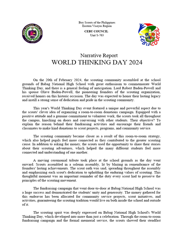 World Thinking Day 2024 Report | PDF | Scouting | Outdoor Recreation ...