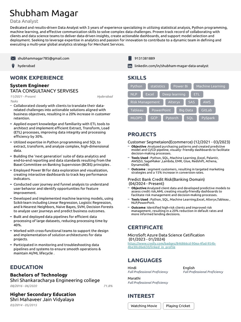 Shubham Resume | PDF | Machine Learning | Data Science