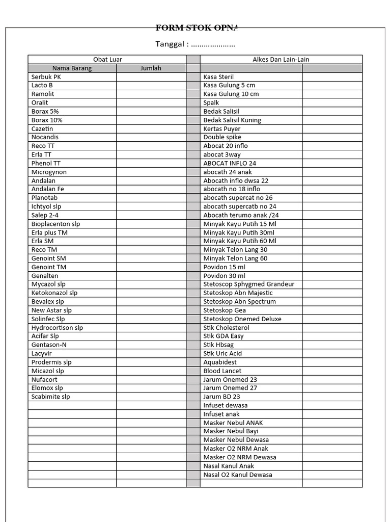 Form Stok Opnam | PDF | Drugs | Pharmacology