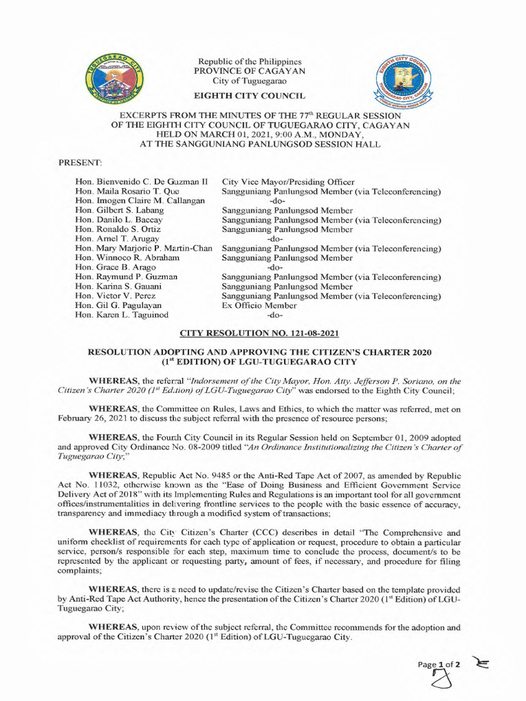 Resolution Adopting Approving Citizens Charter | Download Free PDF ...