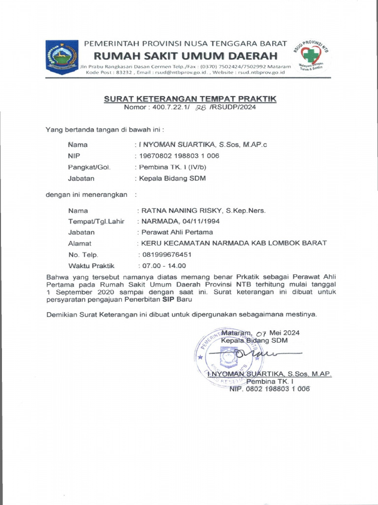 Surat Keterangan Tempat Praktik | PDF