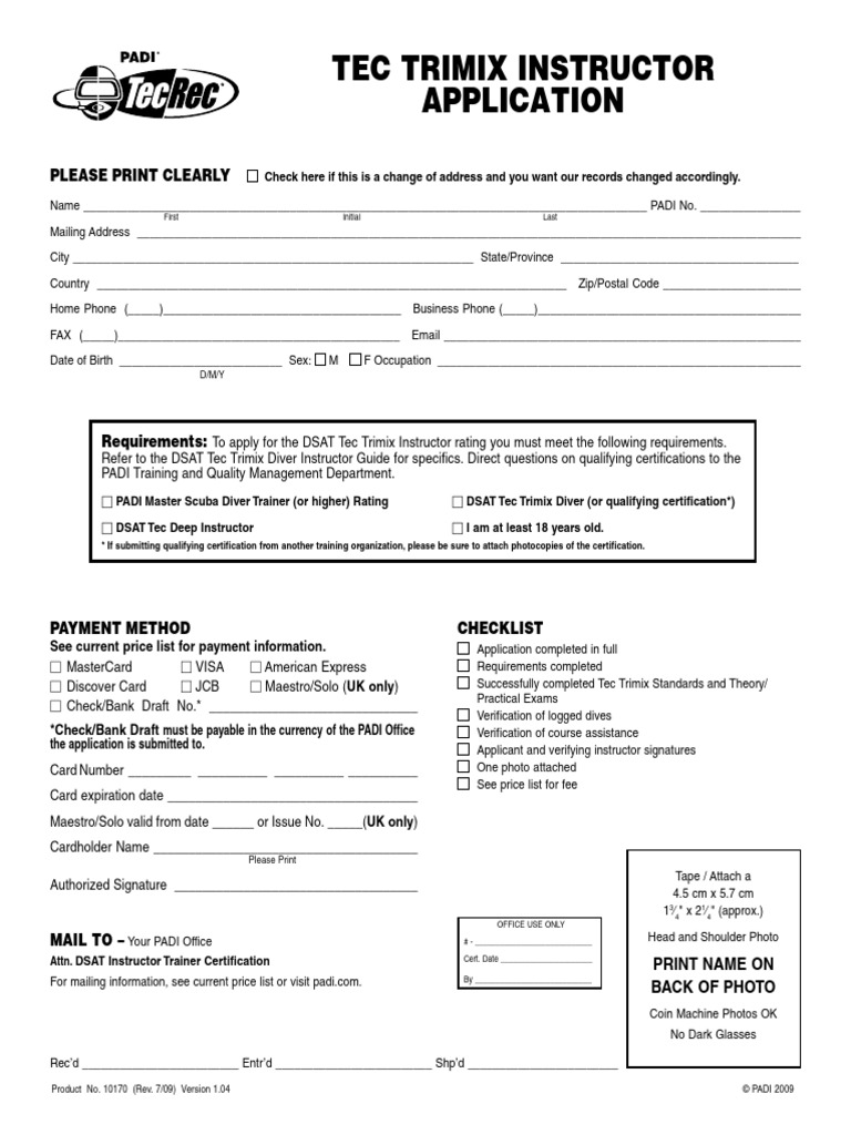DSAT Tec Trimix Instructor Application | PDF | Scuba Diving ...