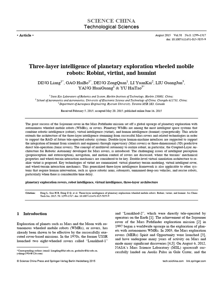 Three-Layer Intelligence in Rovers | PDF | Curiosity (Rover) | Rover ...