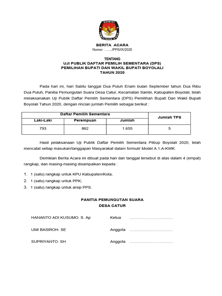 Uji Publik DPS Pilbup Boyolali 2020 | PDF