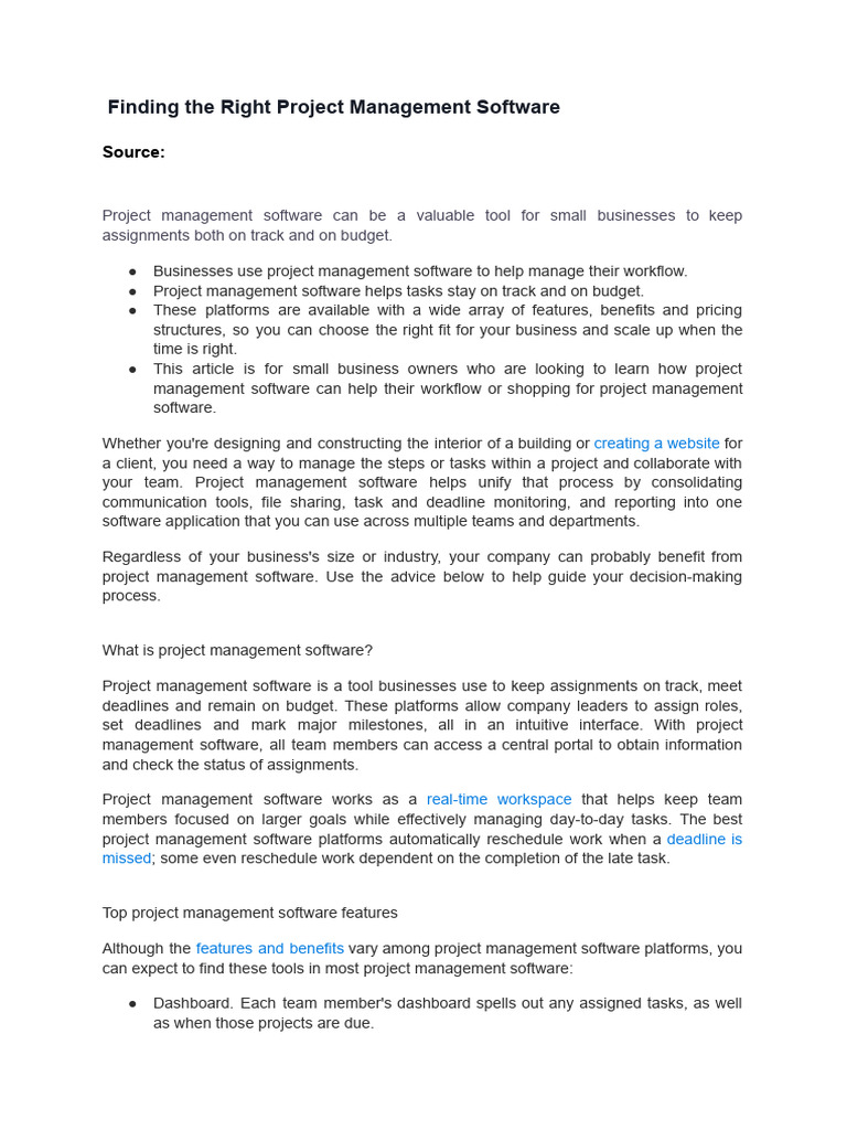 Finding The Right Project Management Software | PDF | Project ...