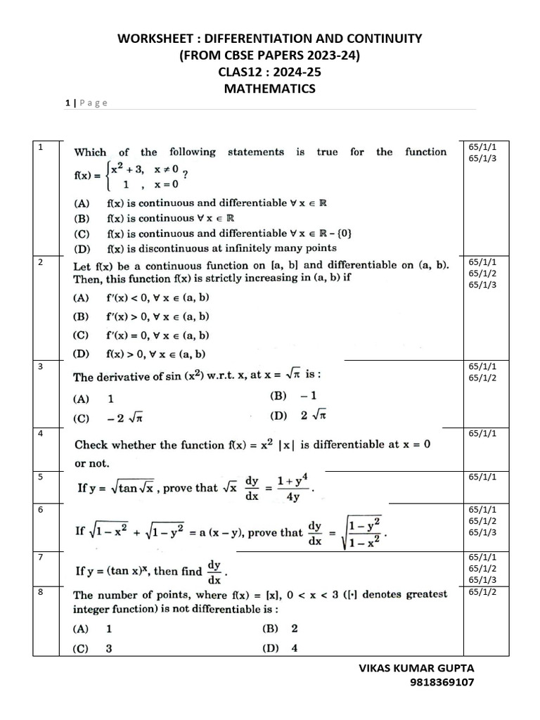 Differentiation and Continuity-1 | PDF | Secondary Education | Student Assessment And Evaluation