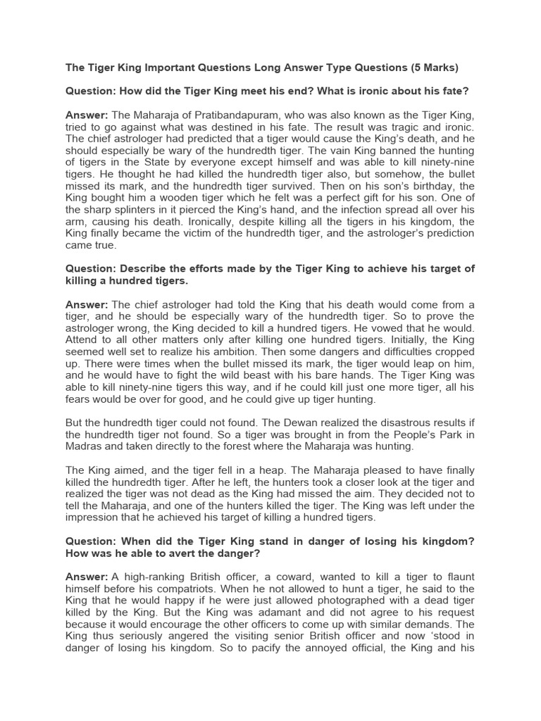 The Tiger King: Key Questions & Answers | PDF | Tiger | Superstitions