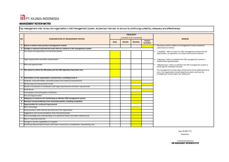 Management Review Matrix - Template | PDF | Risk | Business