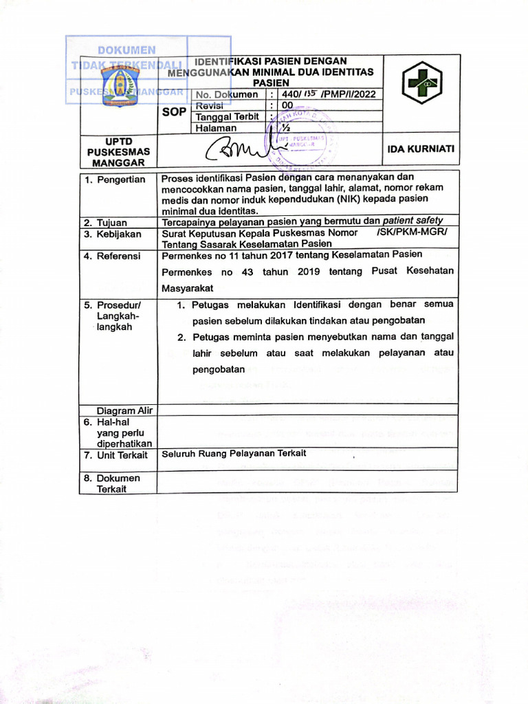 5.3.1a SOP IDENTIFIKASI PASIEN DENGAN MENGGUNAKAN MINIMAL DUA IDENTITAS ...