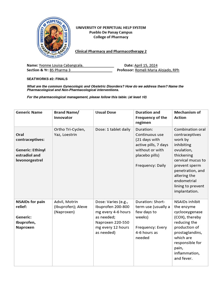 Cabangcala, Yvonne - Seatwork 2 Finals | PDF | Luteinizing Hormone | Insulin
