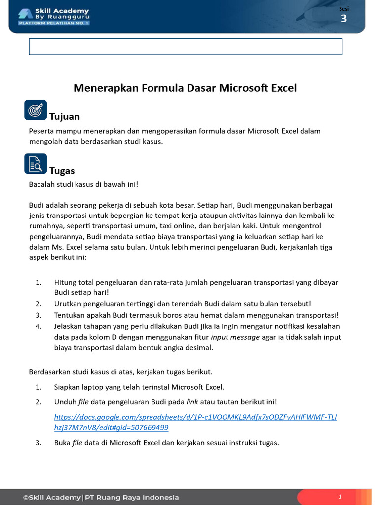 TPM 1 Menggunakan Formula Sederhana Excel - (Sopian) | PDF