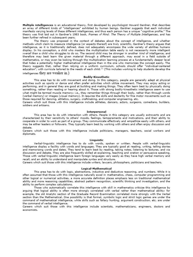 Understanding Multiple Intelligences Theory | PDF | Intelligence | Cognitive Science