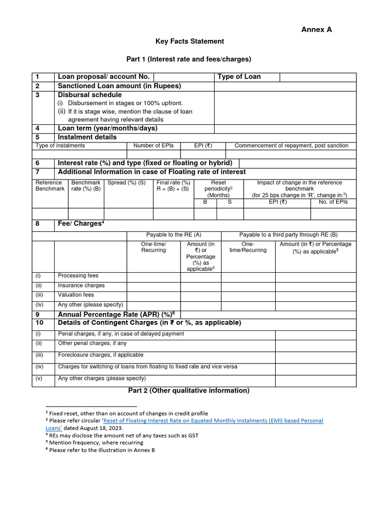 RBI Key Facts Statement | PDF | Loans | Annual Percentage Rate RBI Key Facts Statement | PDF | Loans | Annual Percentage Rate