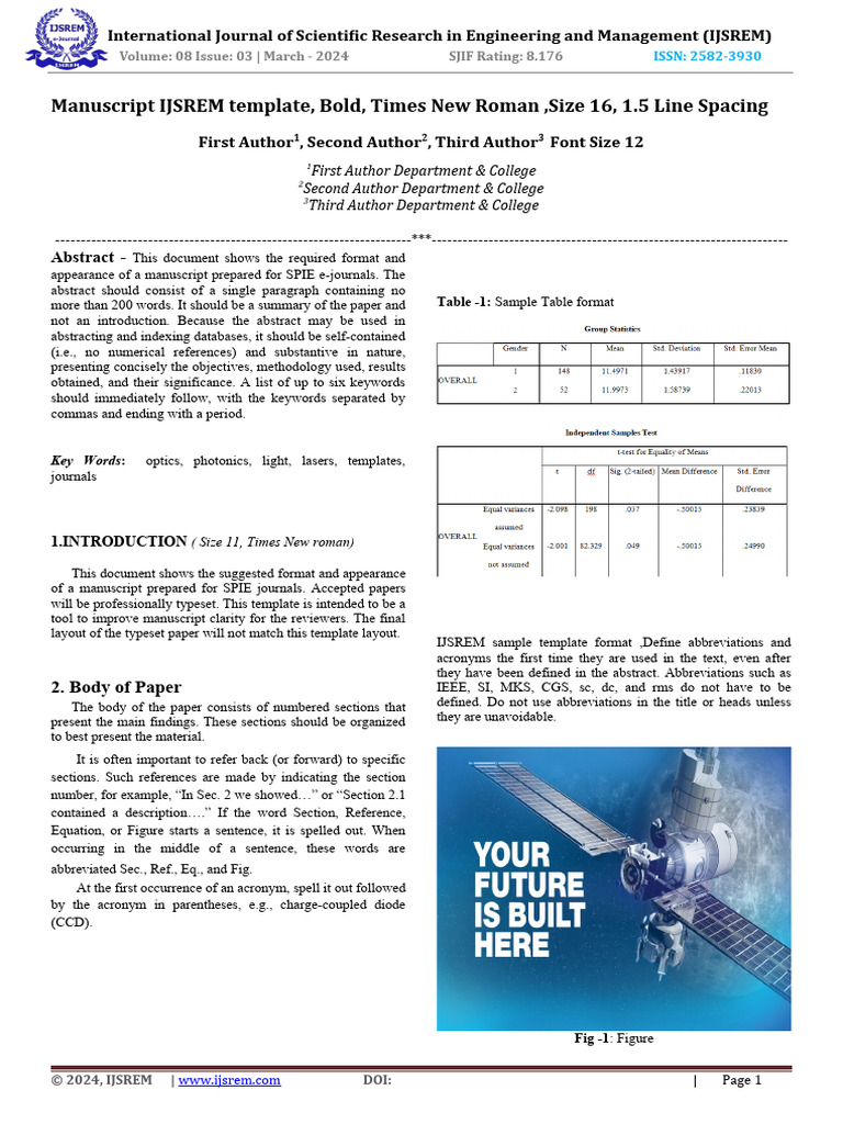 IJSREM Manuscript Template | PDF | Page Layout | Written Communication