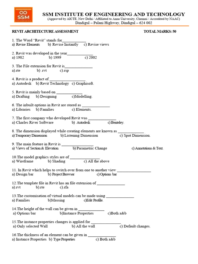 Revit Architecture Assessment | PDF | Autodesk Revit | 3 D Computer Graphics