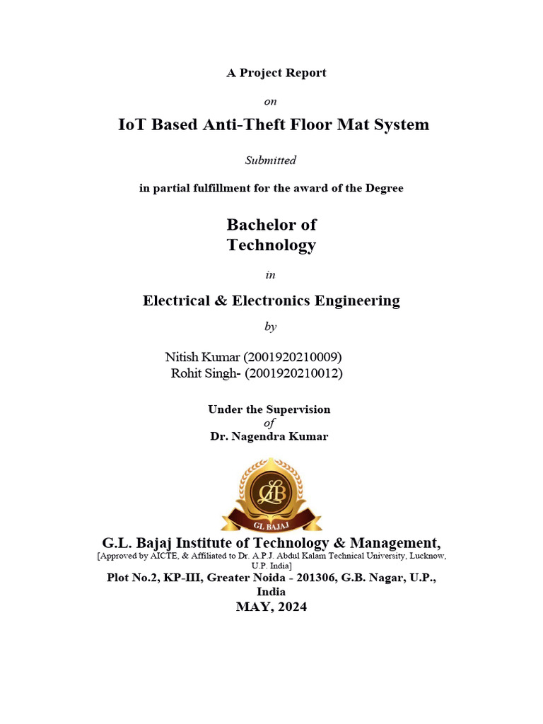 IoT Based Anti Theft Floor Mat System | PDF | Internet Of Things | Security