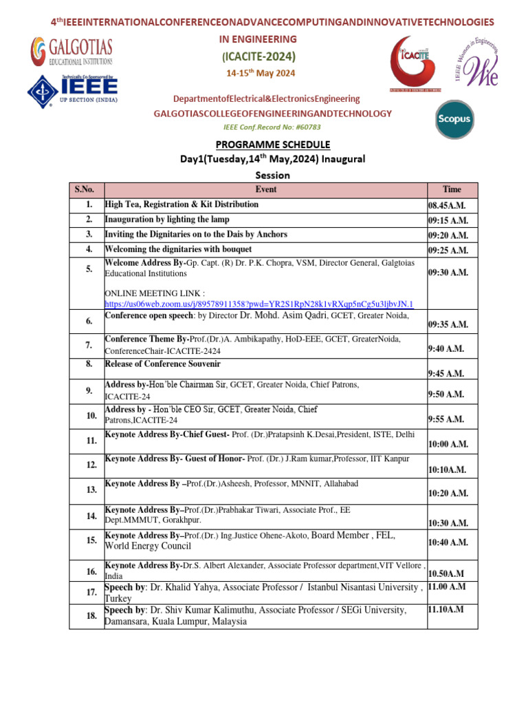 Conference Schedule-ICACITE2024 - 10th May2024 | PDF | Honorifics | Ranks