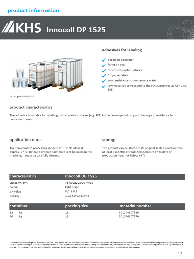 KHS Innocoll DP 1525 EN | PDF | Adhesive | Applied And ...