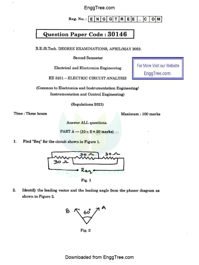 EE3251 Electric Circuit Analysis Apr May 2023 Question Paper Download ...