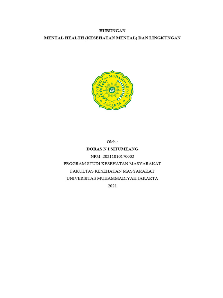 Makalah Hub Mental Health Dan Lingkungan Doras Nis | PDF | Pengembangan Diri