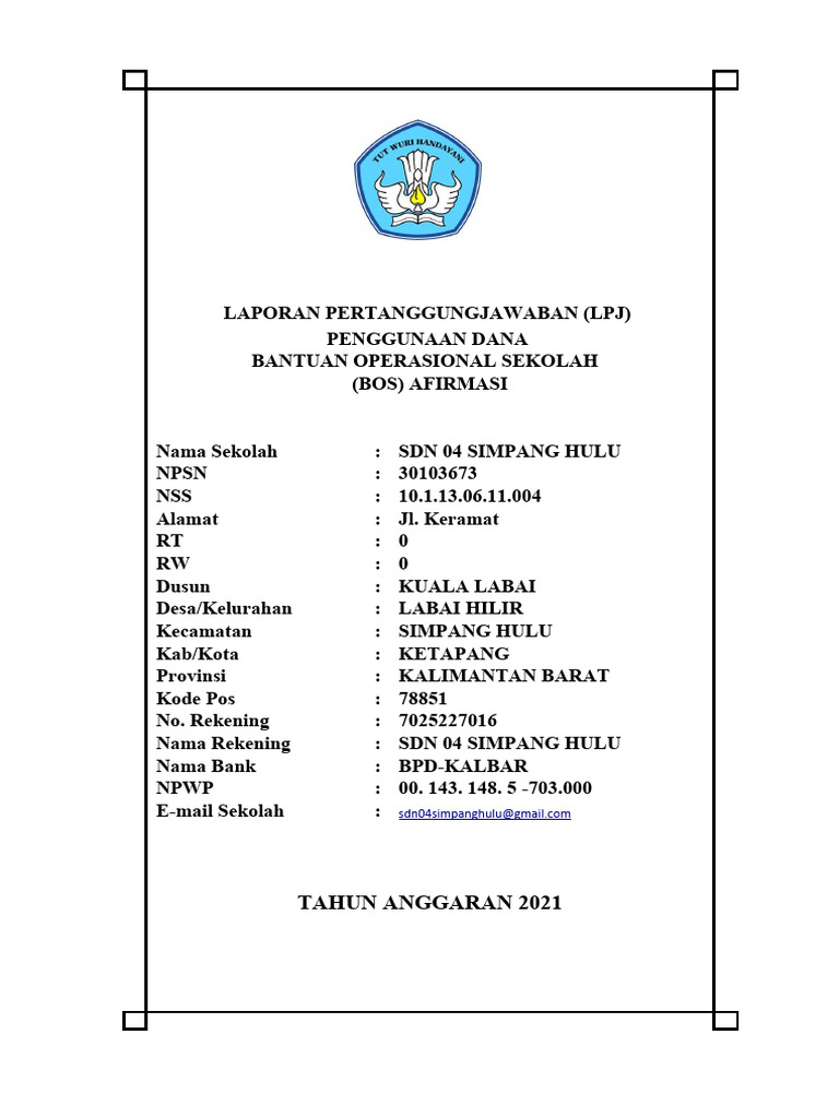 Aplikasi LPJ Bos Afirmasi 2021 SDN 04 Simpang Hulu | PDF