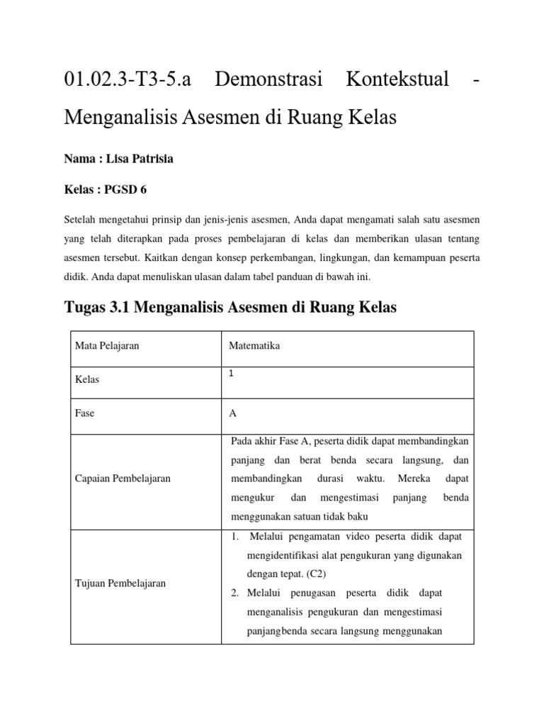 01.02.3-T3-5.a Demonstrasi Kontekstual - Menganalisis Asesmen Di Ruang Kelas | PDF | Karier ...
