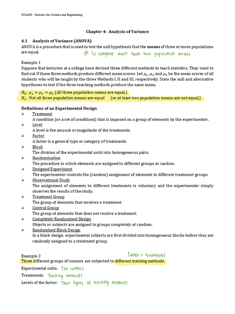ANOVA Explained: Methods & Examples | PDF | Analysis Of Variance | Mean ...