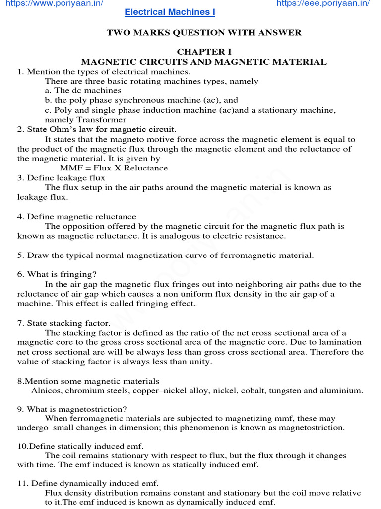 Electrical Machines I | PDF | Transformer | Electric Motor