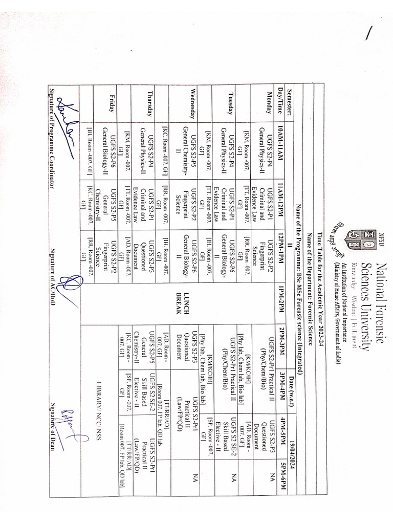 Time Table Pdf