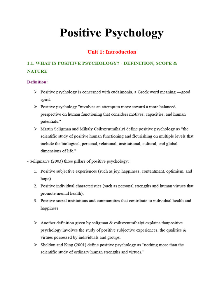 Positive Psychology Notes | PDF | Positive Psychology | Happiness