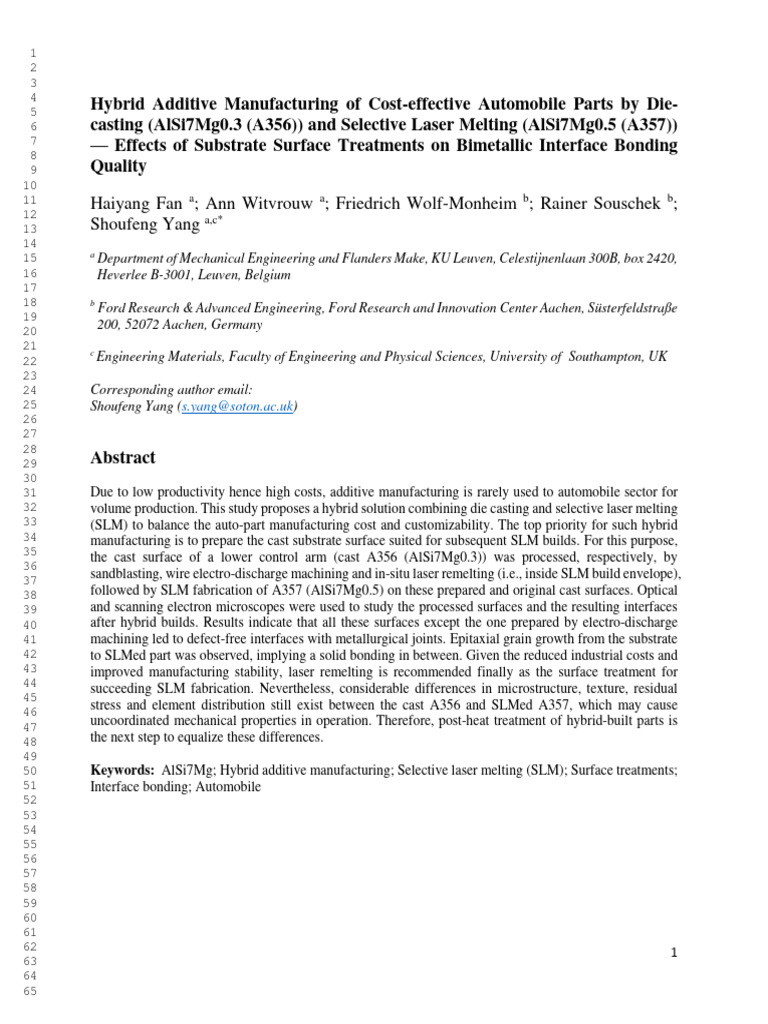 Haiyang Fan Ann Witvrouw Friedrich Wolf-Monheim Rainer Souschek Shoufeng Yang | PDF | Aluminium ...