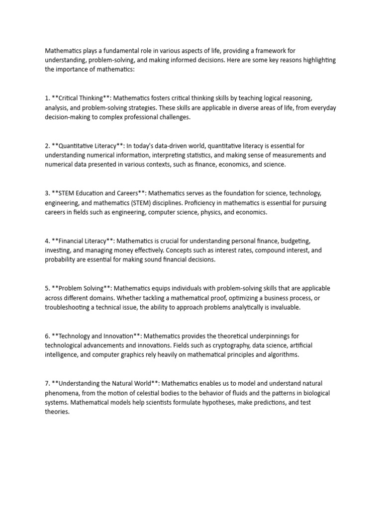 Mathematics Plays A Fundamental Role in Various Aspects of Life | PDF | Mathematics | Data Science