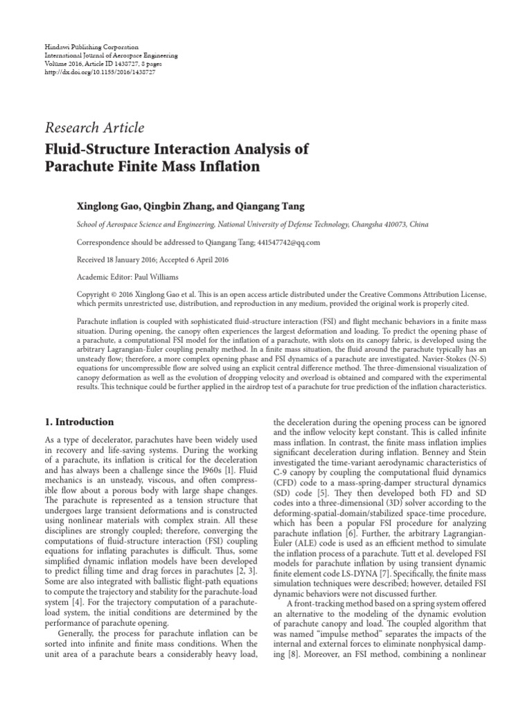 Fluid Structure Interaction Analysis Of Parachute Pdf