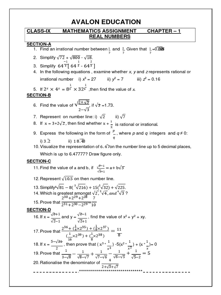 CH-1-REAL-NUMBERS Class 10th Assignment | PDF | Numbers | Rational Number
