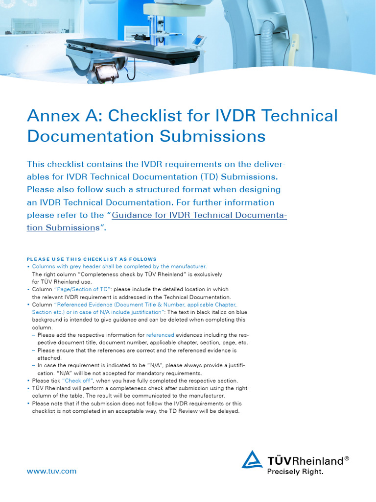 IVDR Technical Documentation Checklist | PDF | Medical Diagnosis ...