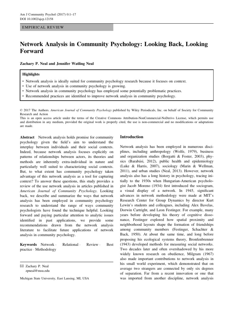 0 - Network Analysis in Community Psychology Looking Back, Looking ...