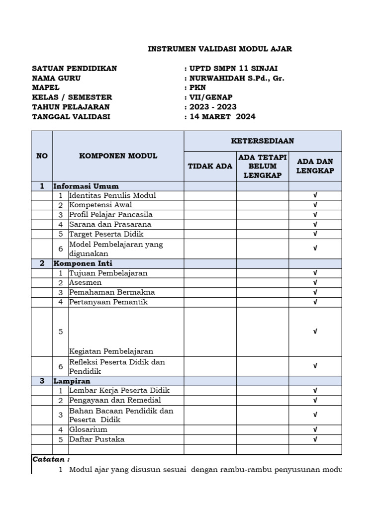 Instrumen Validasi Modul Ajar | PDF