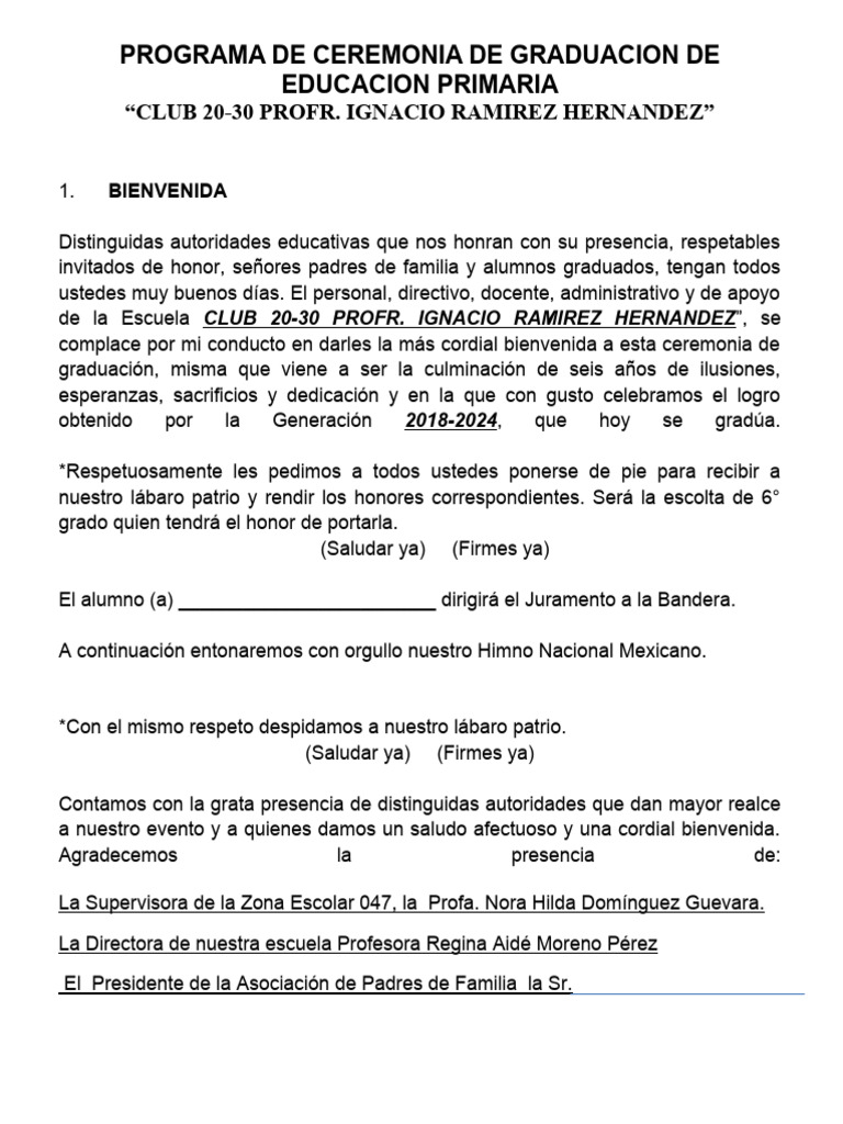 Programa de Ceremonia de Graduacion de Educacion Primaria | PDF