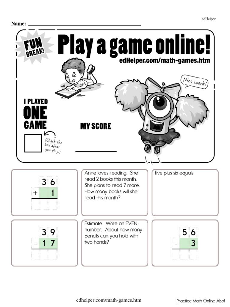 Math Games Online With Worksheets Grade2 | PDF